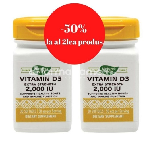 Vitamina D3 Pachet 2000UI, 2 x 30 capsule, Secom