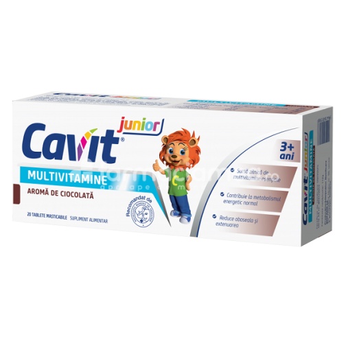 Cavit Junior Multivitamine ciocolata, 20 tablete masticabile, Biofarm