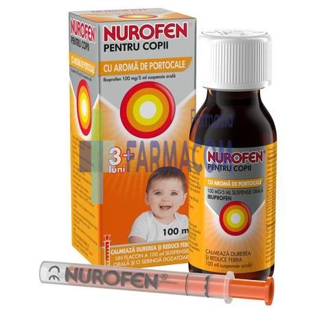 Nurofen sirop pentru copii, aroma portocale, 100 mg/5ml, 100 ml