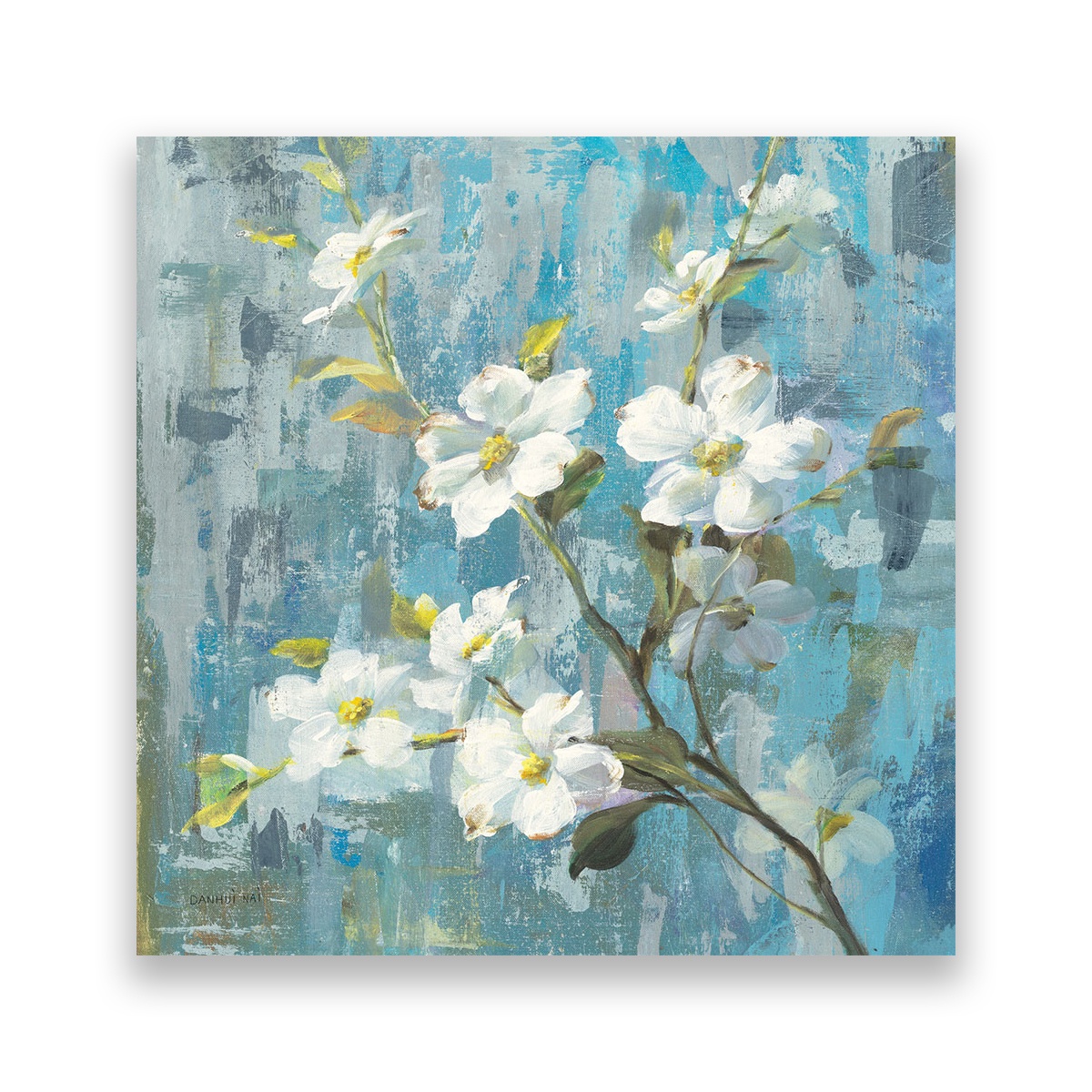 Tablou decorativ floral alb pe canvas 60x60 cm