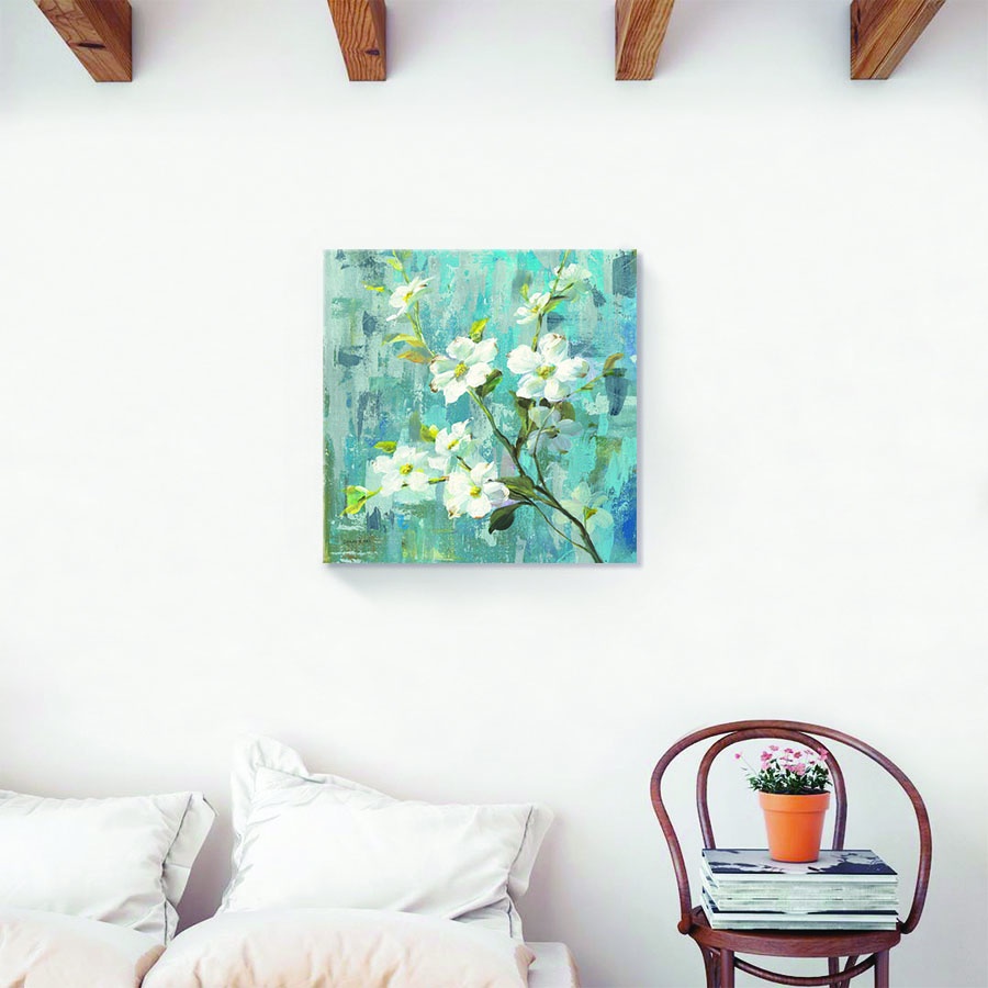 Tablou decorativ floral alb pe canvas 60x60 cm