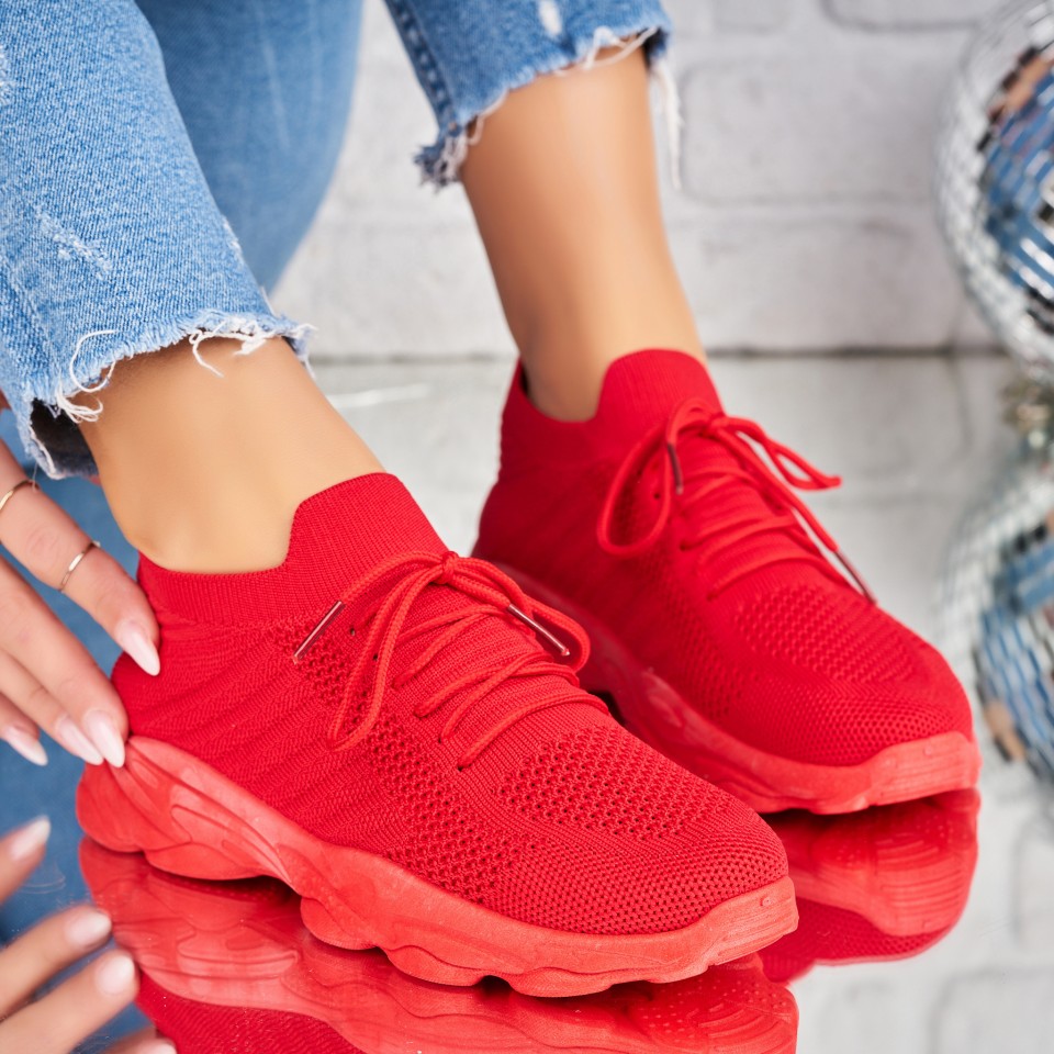 Adidasi Dama Rosii din Textil Lazera - Reverse.ro