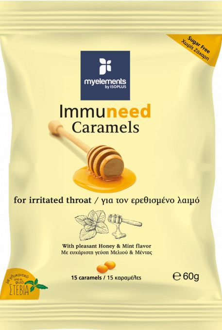 Immuneed Caramels - Dropsuri pentru gat iritat cu gust de Miere & Menta 60g