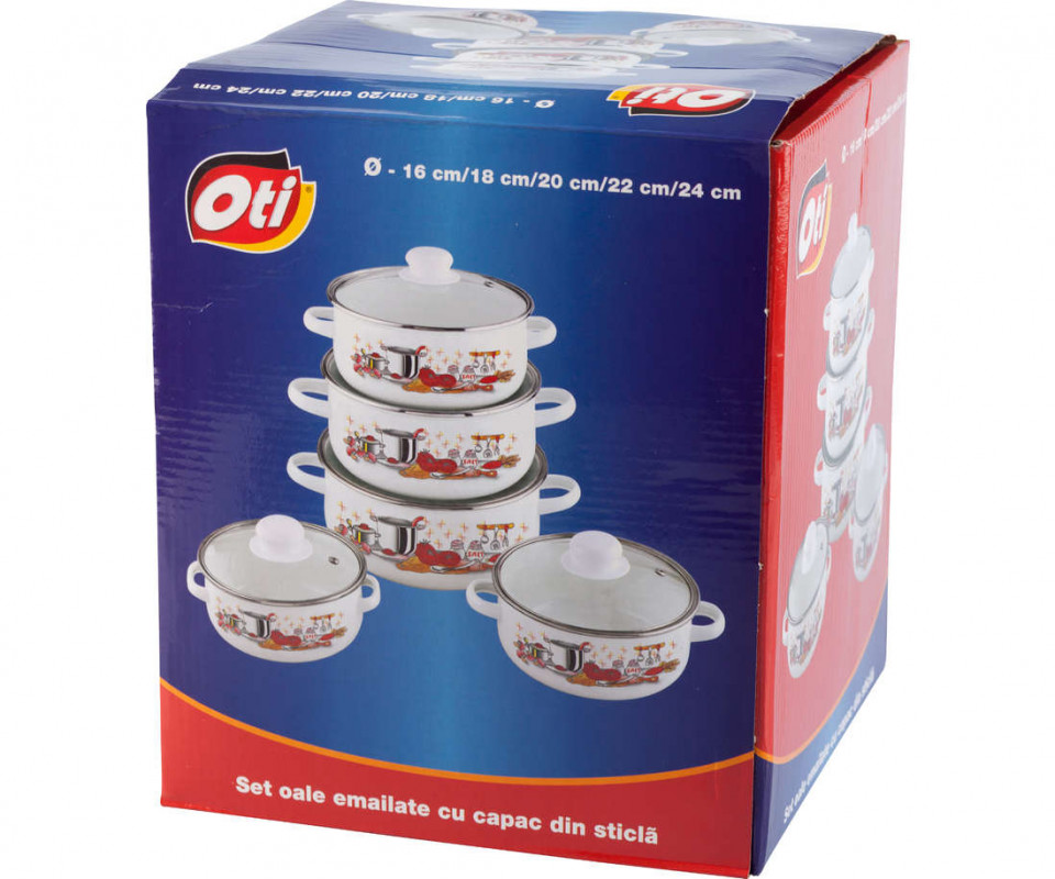 Set 5 oale emailate OTI cu capac din sticla