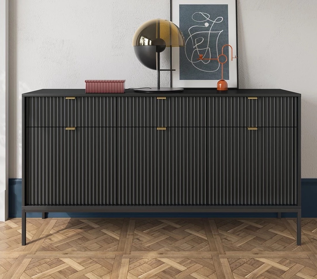 CON3 - Comoda, 154 cm, dulap living, dormitor sau hol cu 3 sertare si 3 ...