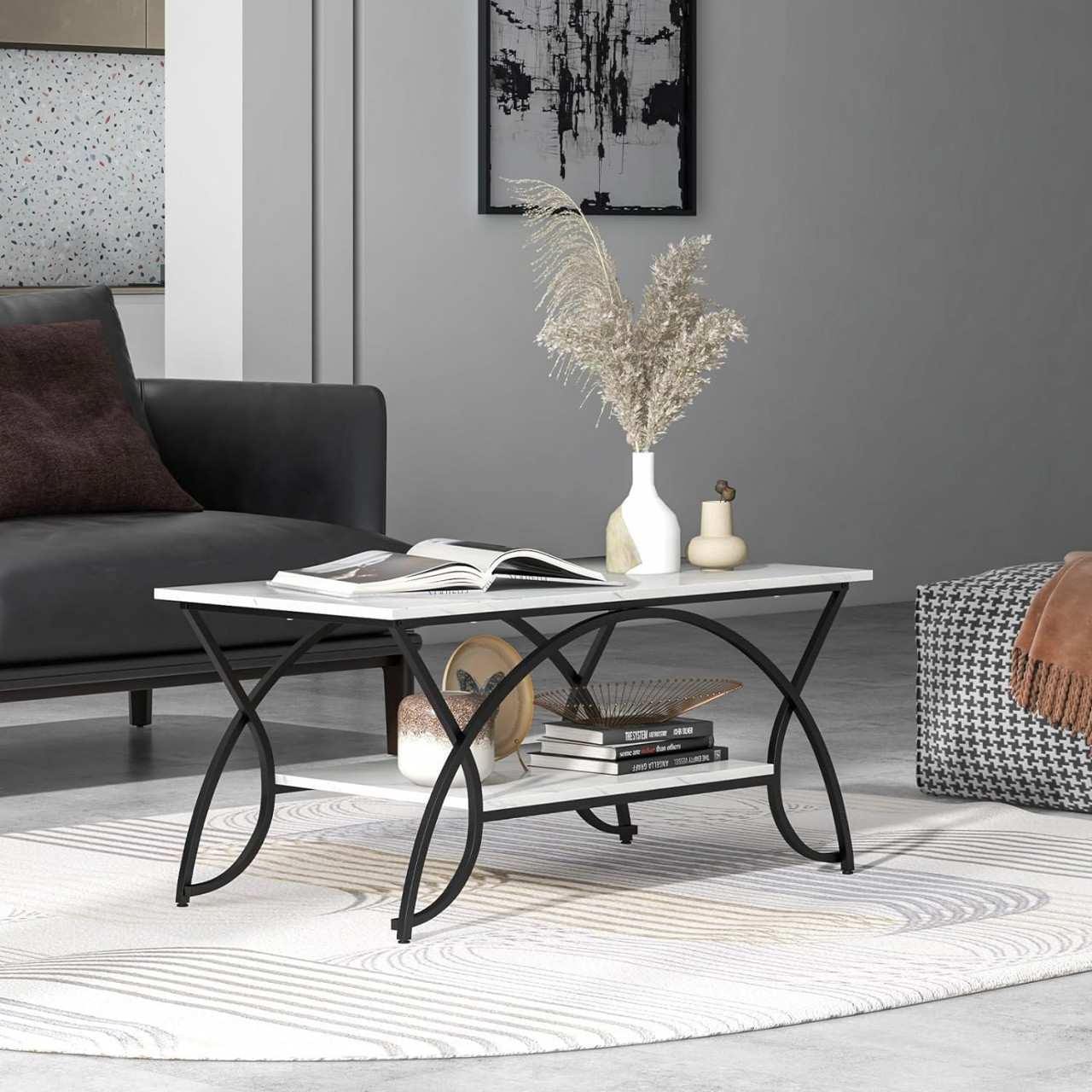 MCN7 - Masuta de cafea, 100 cm, cu raft, picioare metalice, blat cu ...