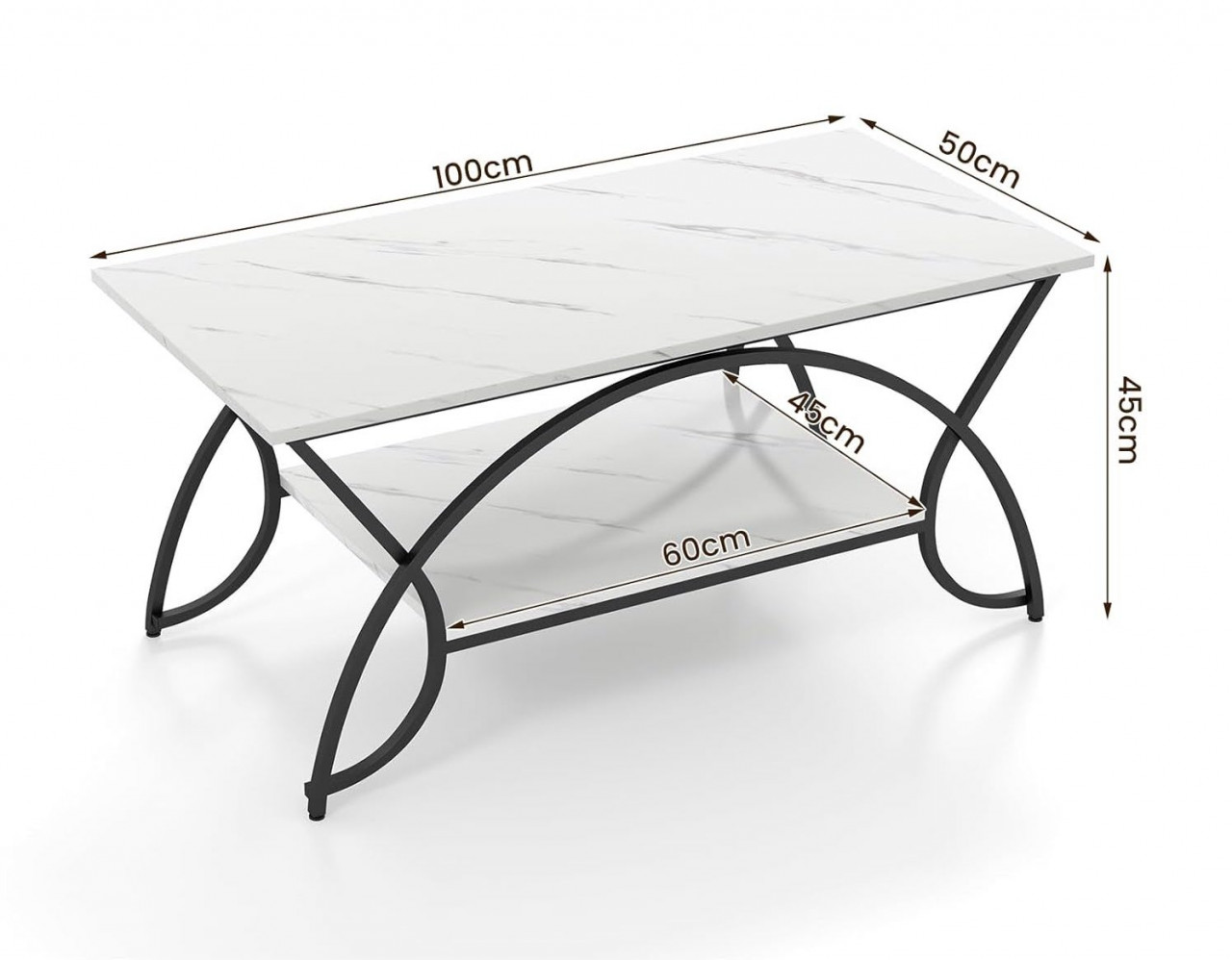 MCN7 - Masuta de cafea, 100 cm, cu raft, picioare metalice, blat cu ...