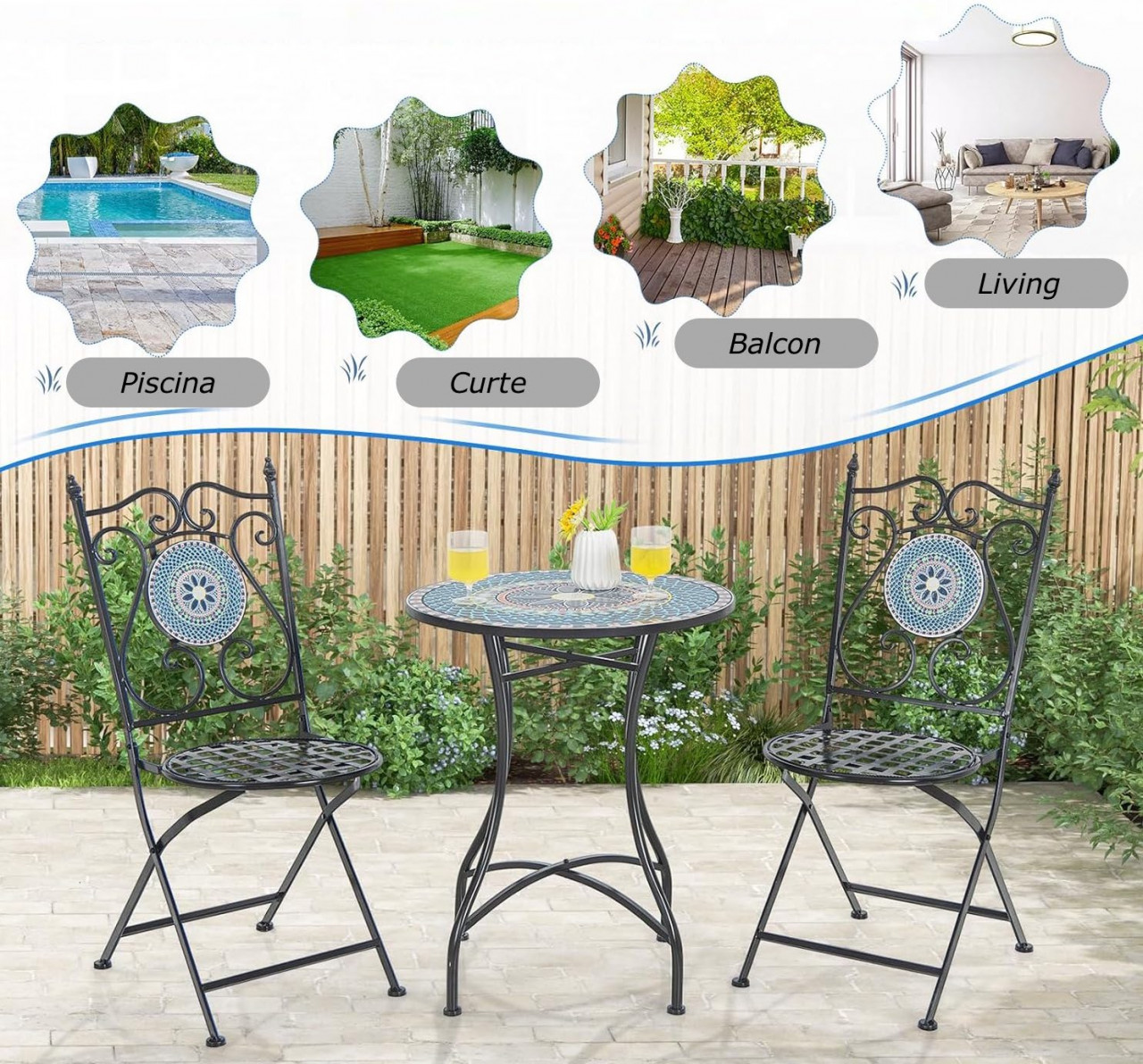 SEGAL204 - Set Masa si scaune pliante Mozaic gradina, terasa, balcon ...