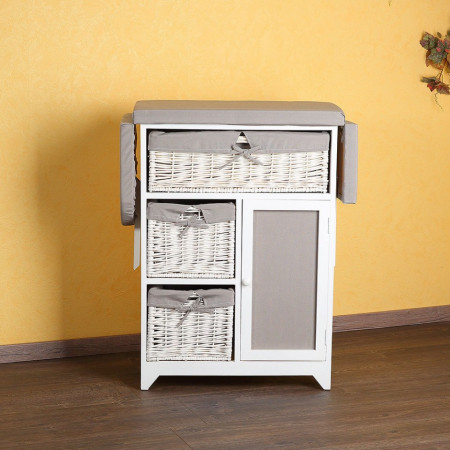 COA6 - 2 in 1 Comoda si Masa Calcat cu 3 cosuri si 1 dulap - Alb