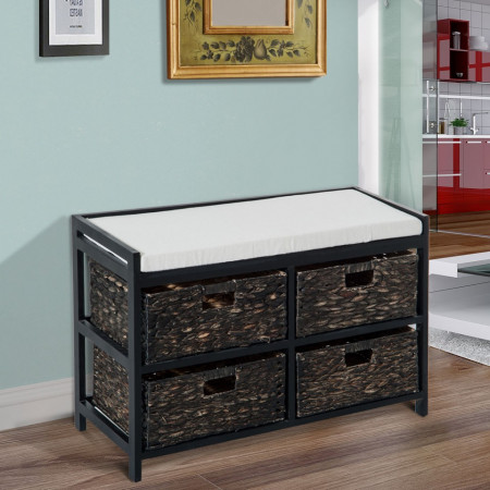 BAN208 - Bancheta, bancuta, hol, baie, banca lemn vopsit 4 cosuri - Alb ...