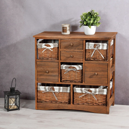 COM2 - Comoda, dulap living, dormitor cu 4 sertare si 5 cosuri - Maro