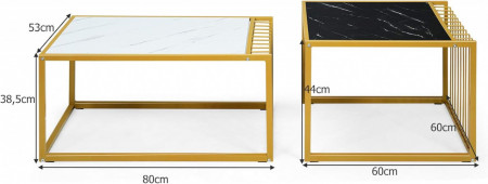 MCAU14 - Set 2 Masute de cafea, 60 si 80 cm, picioare metalice, blat cu ...