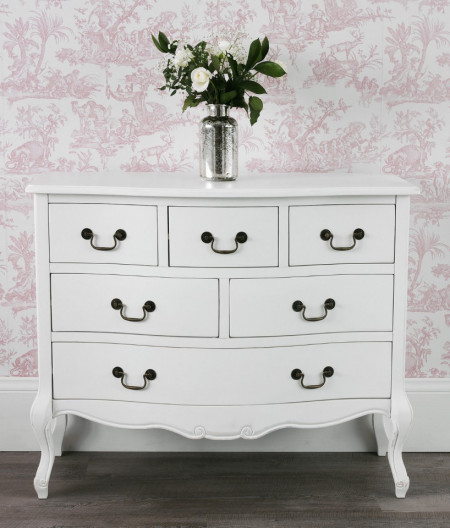 COA54 - Comoda alba cu 6 sertare si manere metalice - Colectia Genova