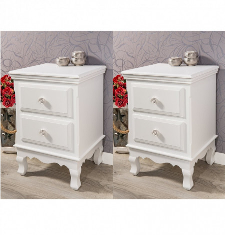 NOA215 - Set 2x Noptiere albe cu 2 sertare pentru dormitor
