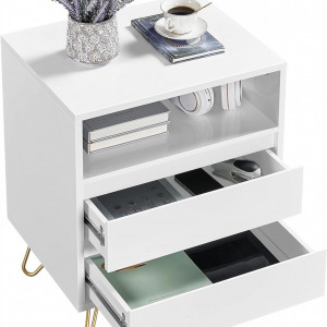NOA230 - Set 2 Noptiere cu 2 sertare, 1 raft si picioare metalice, 50 ...