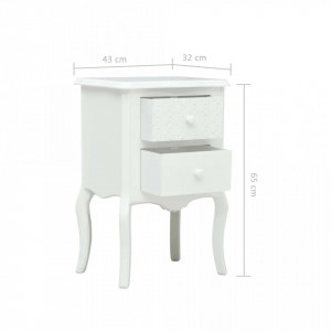 NOA19 - Set 2 Noptiere albe, 43 cm, cu 2 sertare