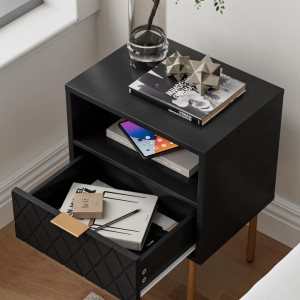 NON3 - Set 2 Noptiere 40 cm, cu 1 sertar, dormitor - Negru-Auriu