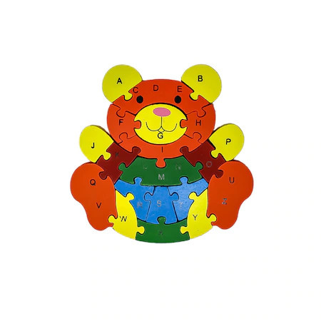Puzzle 3D din lemn pentru copii cu Alfabet si Cifre, Ursulet, 26 piese ...