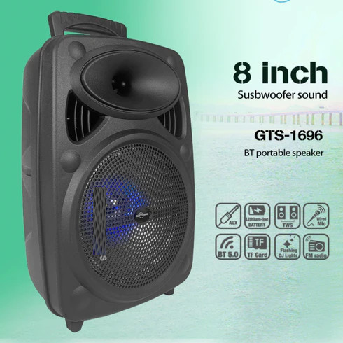 Boxa portabila GTS 1696, Bluetooth, Telecomanda, Microfon, 8 Inch x 20W ...