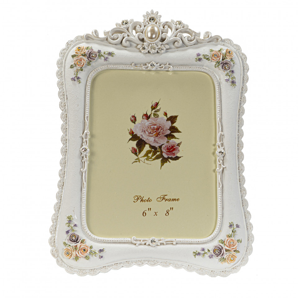 Rama Foto Alba Cu Trandafirasi Roz 18X14 cm - Gimina.ro