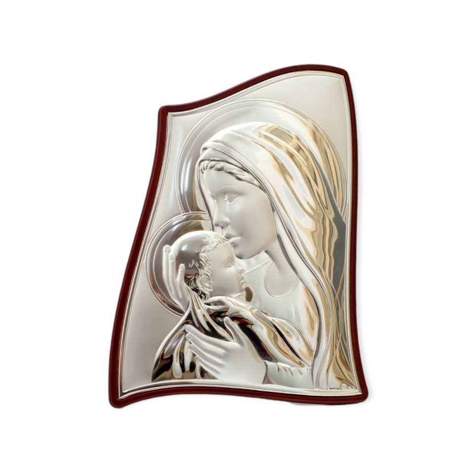 Icoana Placata Cu Argint Model Asimetric Maria Si Pruncul Medie - Gimina.ro
