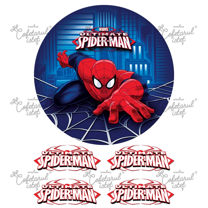Vafa imprimata SpiderMan Model 5, Ø 20 cm si 4 Decoruri Ø 9.5 cm, A4 ...