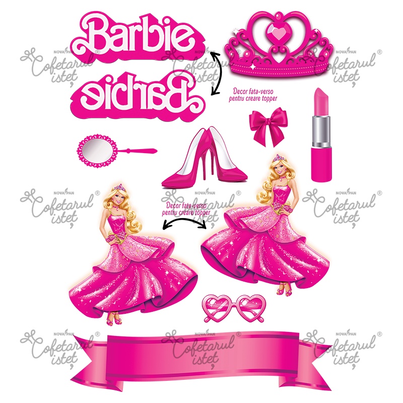 Vafa imprimata Barbie Model 2, 10 Decoruri Ø 5 - 19 cm, A4 - Cofetarul ...