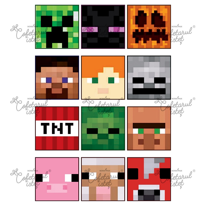 Vafa imprimata Minecraft Model 1, 12 Decoruri Ø 6 cm, A4 - Cofetarul Istet