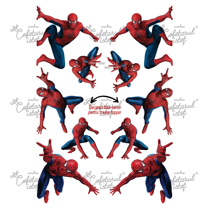 Vafa imprimata SpiderMan Model 4, 10 Decoruri fata-verso Topper Ø 6 - 9 ...