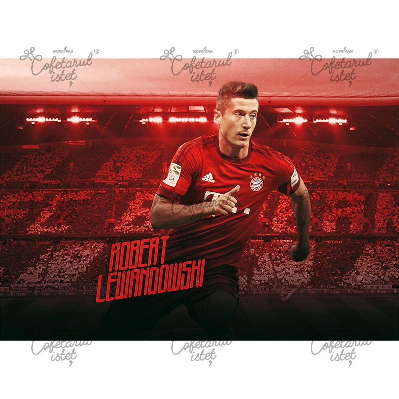 Pasta Zahar imprimata Fotbal Lewandowski Model 1, A4 - Cofetarul Istet