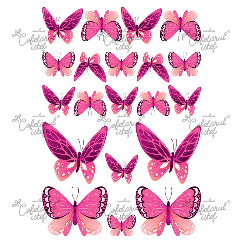 Vafa imprimata Fluturi Model 2 Roz, 20 Decoruri Ø 2.5 - 8 cm, A4 ...