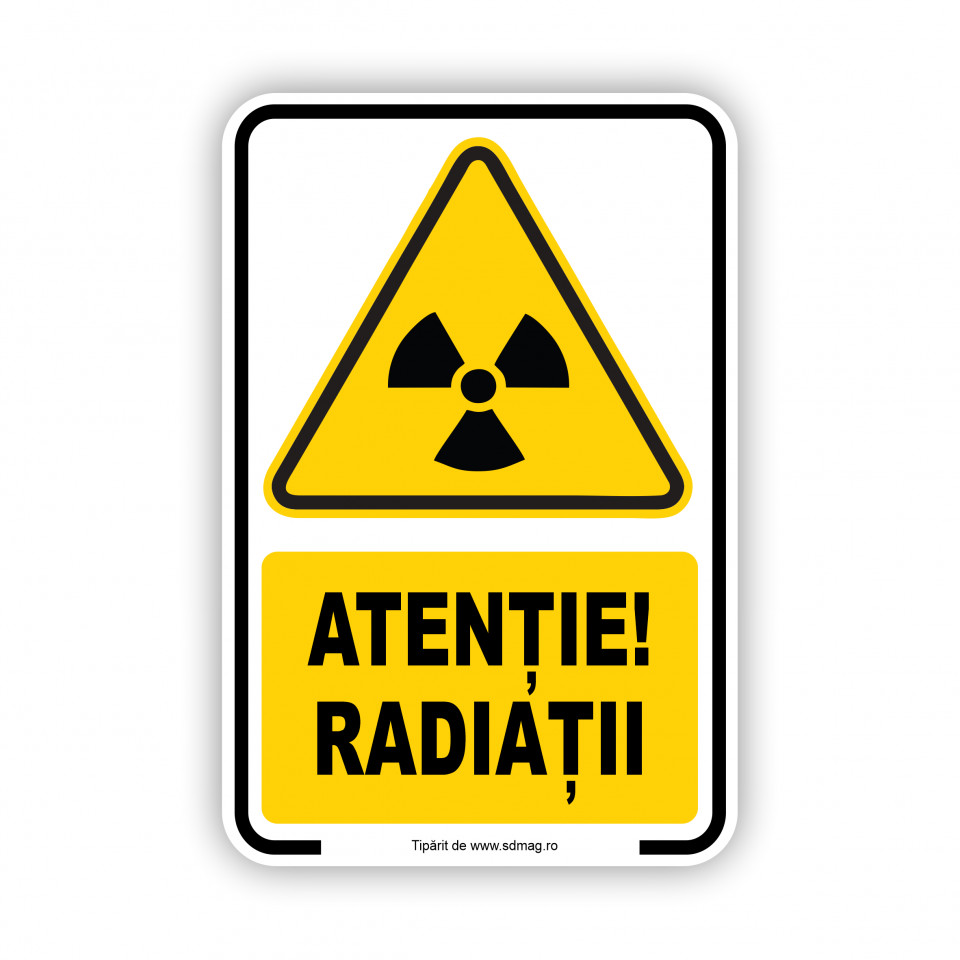 G129 Semn indicator, (atentie radiatii ), Tabla Aluminiu, Autocolant ...
