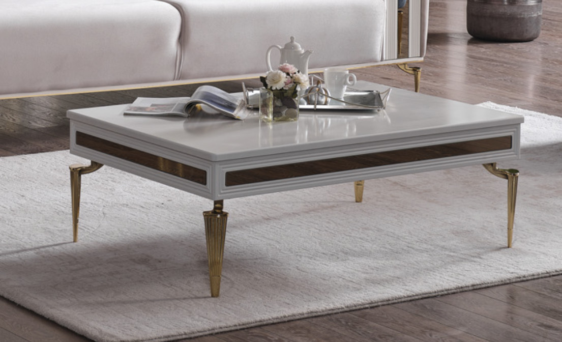 Masuta living/cafea, dreptunghiulara, Mielle, alb /auriu