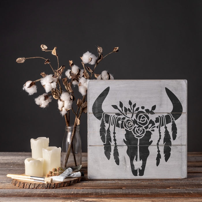 Sablon Perete vopsire, tencuiala 0.7mm Craniu de Vacă cu Pene model ...