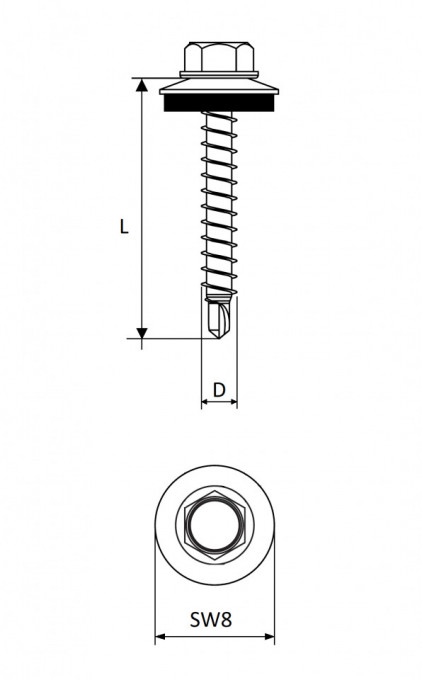 Autoforant vopsit RAL cu cap hexagonal si saiba EPDM (DIN 7504K) pentru ...