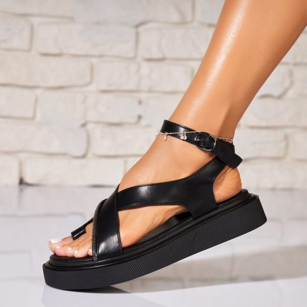 Γυναικεία Σανδάλια χωρίς τάκουνι Οικολογικό Δέρμα Μαύρο Sabriya