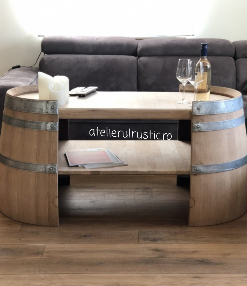 Masuta de cafea lunga din jumatati de butoi