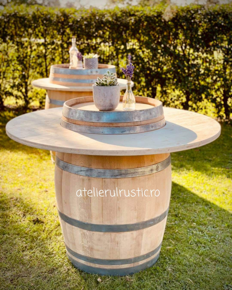 Masa bar butoi din lemn masiv deluxe