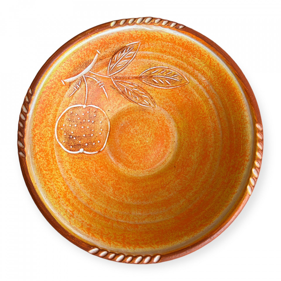 Bol ceramica, fructiera, decorat manual