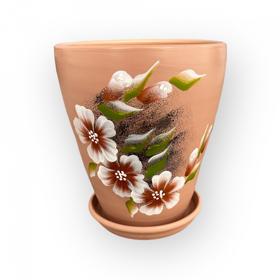 Ghiveci din lut cu farfurie pentru flori