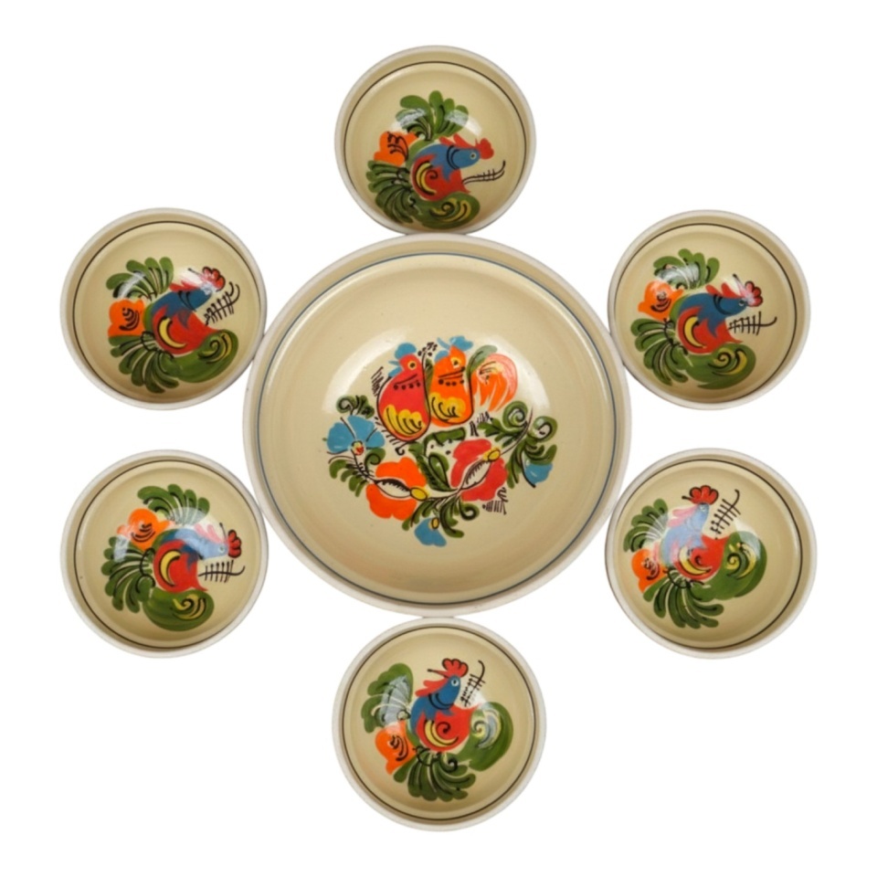 Set vesela traditionala, romaneasca, bol mare si 6 boluri de ceramica ...