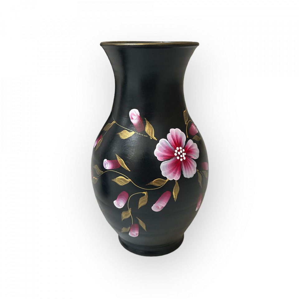Vaza ceramica neagra, eleganta, pictata manual
