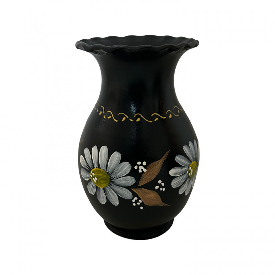 Vaza ceramica neagra, eleganta, pictata manual