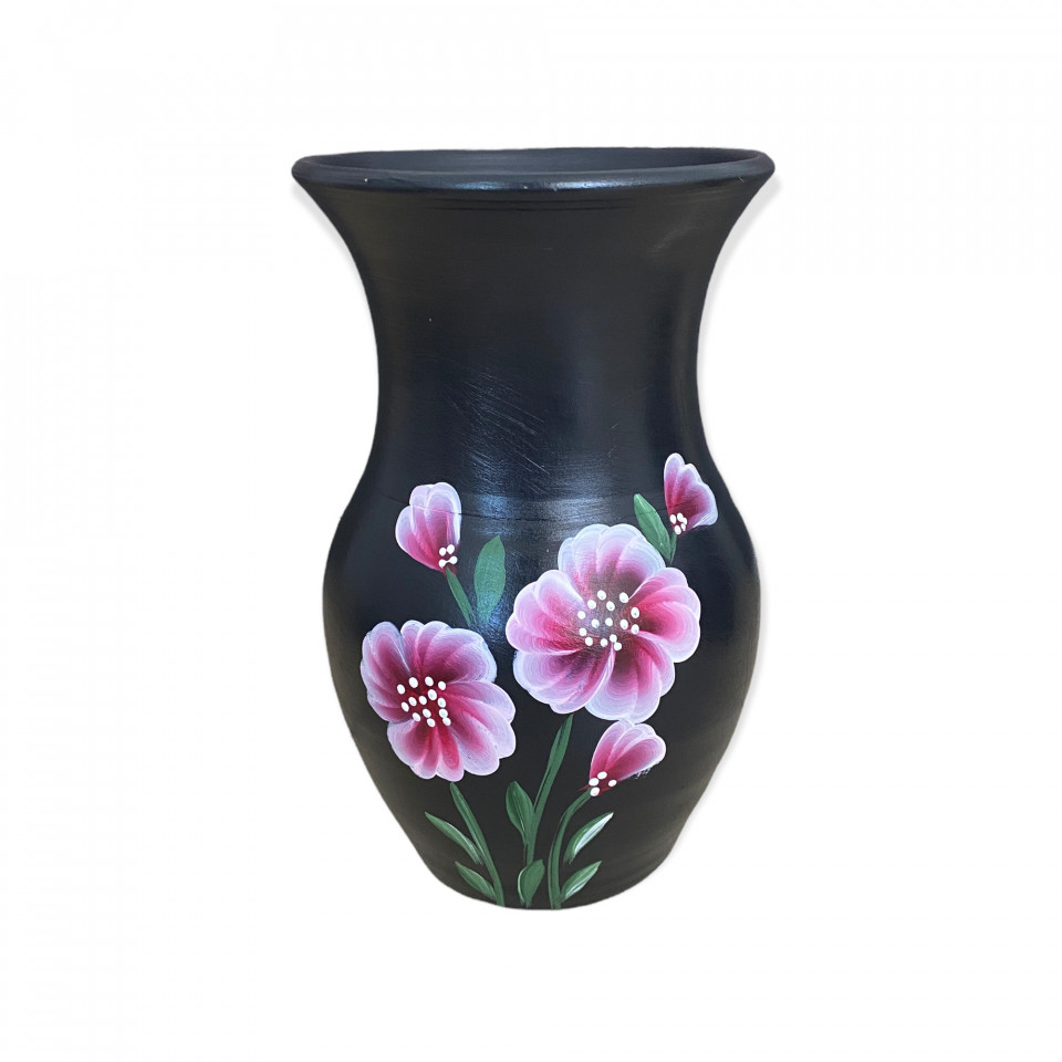 Vaza ceramica neagra pictata manual