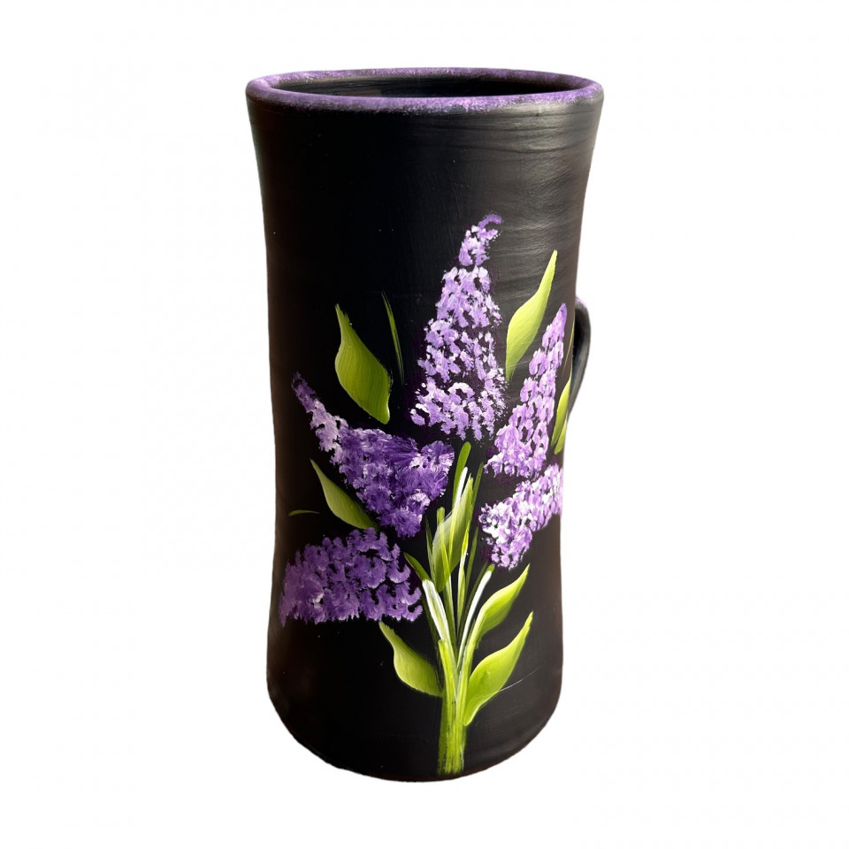 Vaza de lut cu maner, pentru flori - colectia liliac