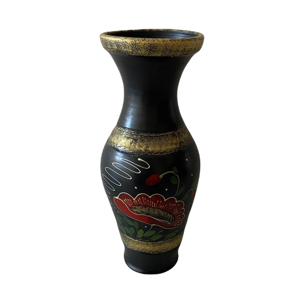 Vaza ceramica neagra cu maci