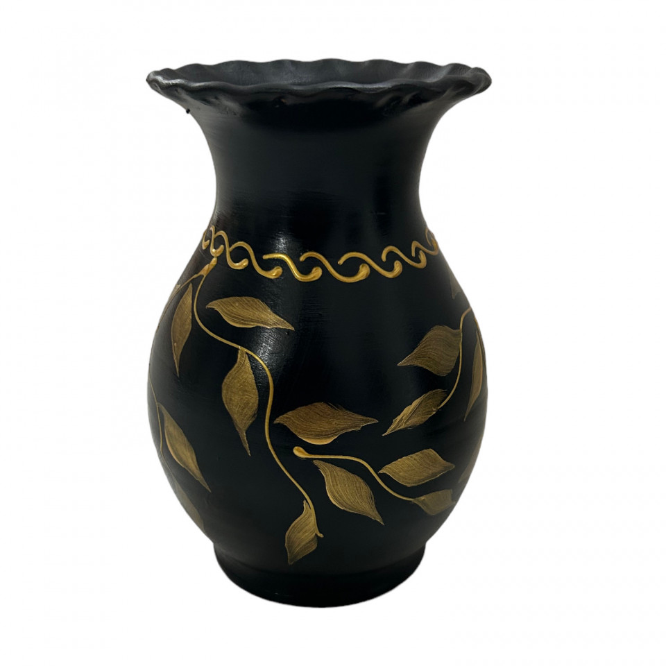 Vaza ceramica neagra, eleganta, pictata manual