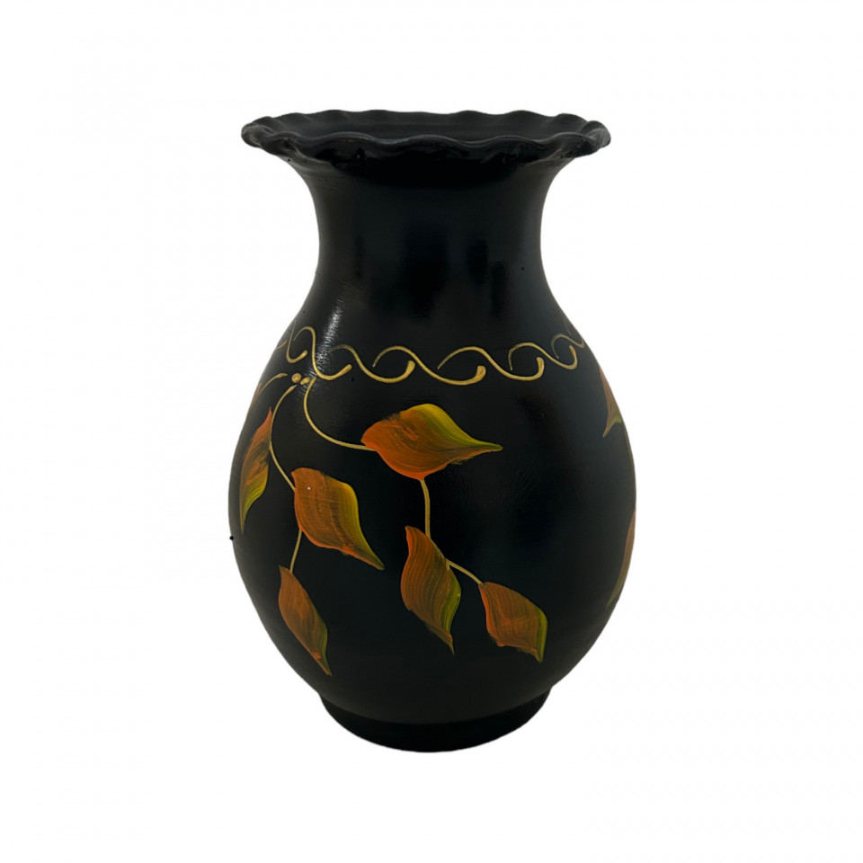 Vaza ceramica neagra, eleganta, pictata manual