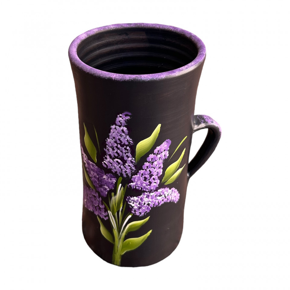 Vaza de lut cu maner, pentru flori - colectia liliac