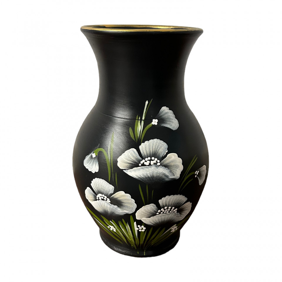 Vaza de lut, pictata manual, 28cm